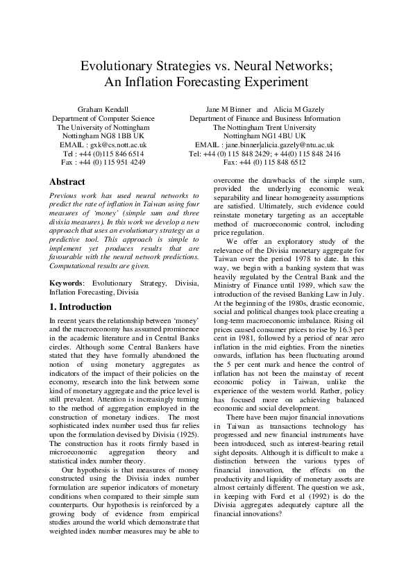 Pdf Evolutionary Strategies Vs Neural Networks An Inflation