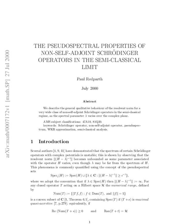 (PDF) The Pseudospectral Properties of Non-Self-Adjoint SCHR ¨ Odinger Operators in the Semi ...