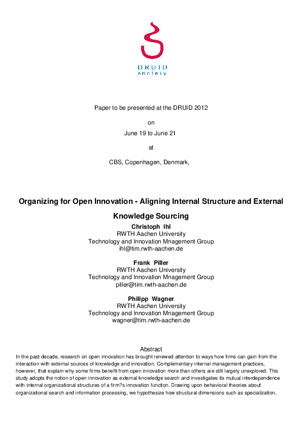 (PDF) Innovation-Aligning Internal Structure and External Knowledge Sourcing