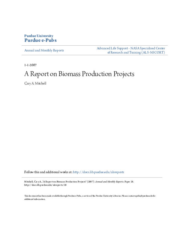 (PDF) A Report on Biomass Production Projects