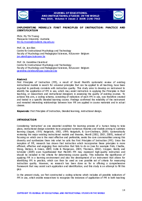 (PDF) Implementing Merrill's first principles of instruction: Practice ...