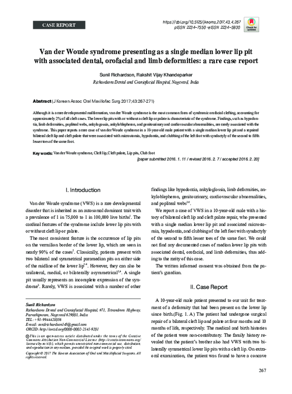 (PDF) Van der Woude syndrome presenting as a single median lower lip ...