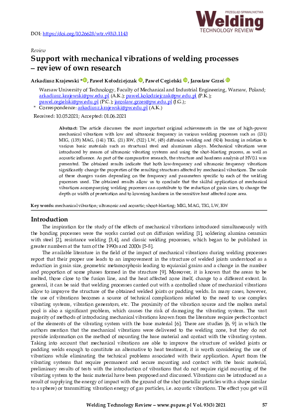 (PDF) Support with mechanical vibrations of welding processes ‒ review ...