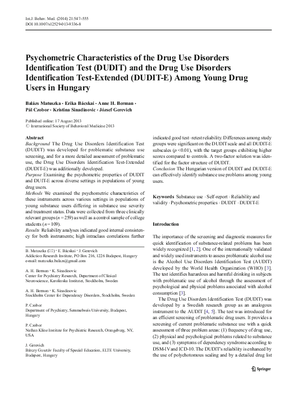 (PDF) Psychometric Characteristics of the Drug Use Disorders ...