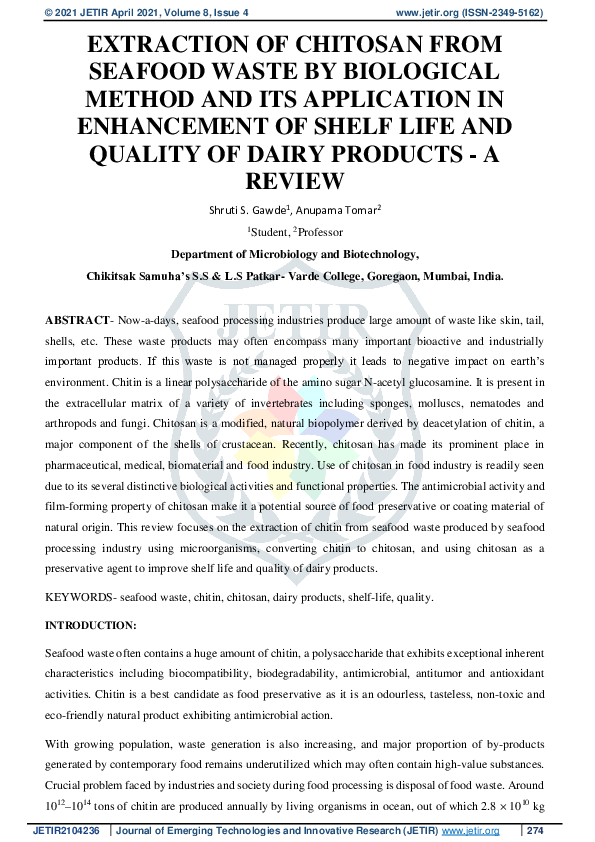 (PDF) Extraction of Chitosan from Seafood Waste by Biological Method ...