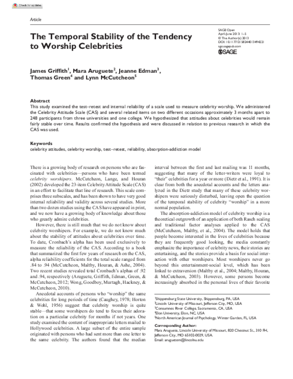 (PDF) The Temporal Stability of the Tendency to Worship Celebrities
