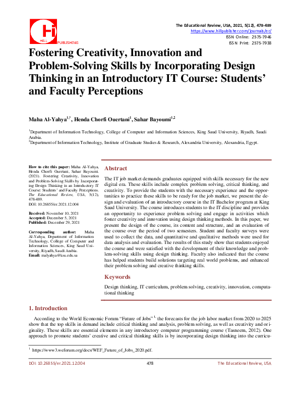 (PDF) Design Thinking in Intro IT Course: Insights