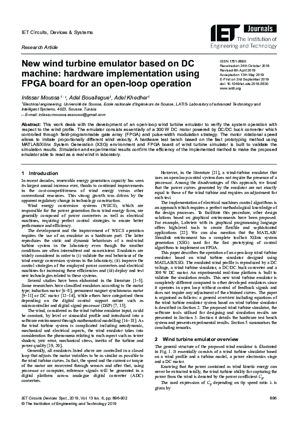 Pdf A New Wind Turbine Emulator Based On Dc Machine Hardware Implementation Using Fpga Board