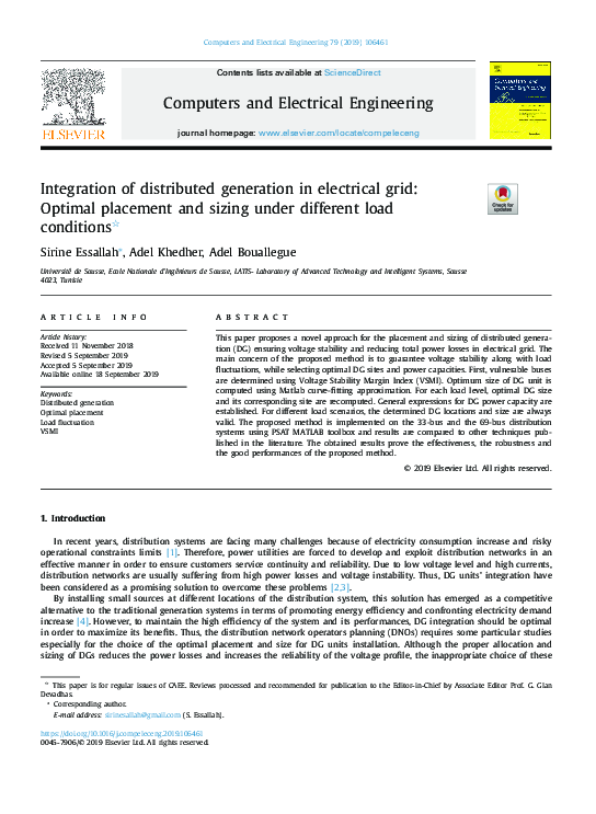 (PDF) Integration of distributed generation in electrical grid: Optimal placement and sizing ...