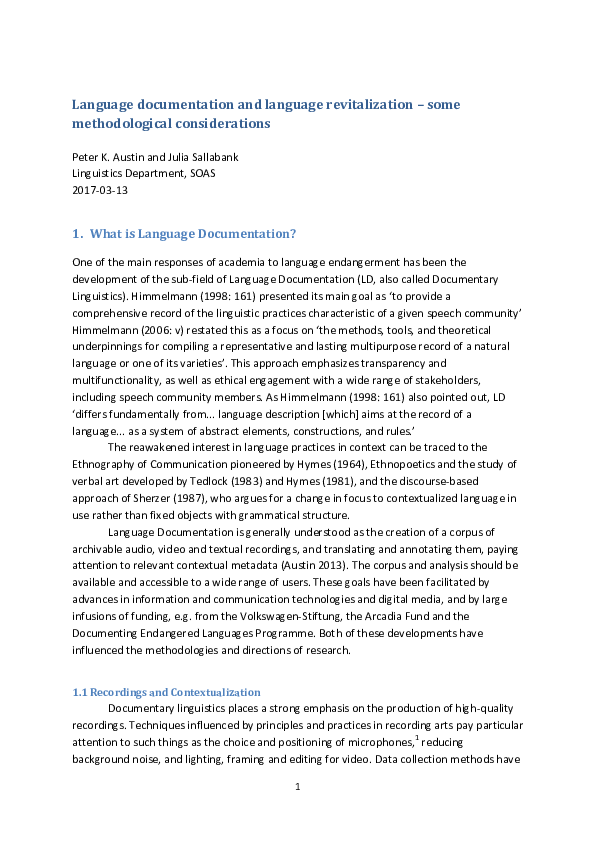 (PDF) Language Documentation and Language Revitalization