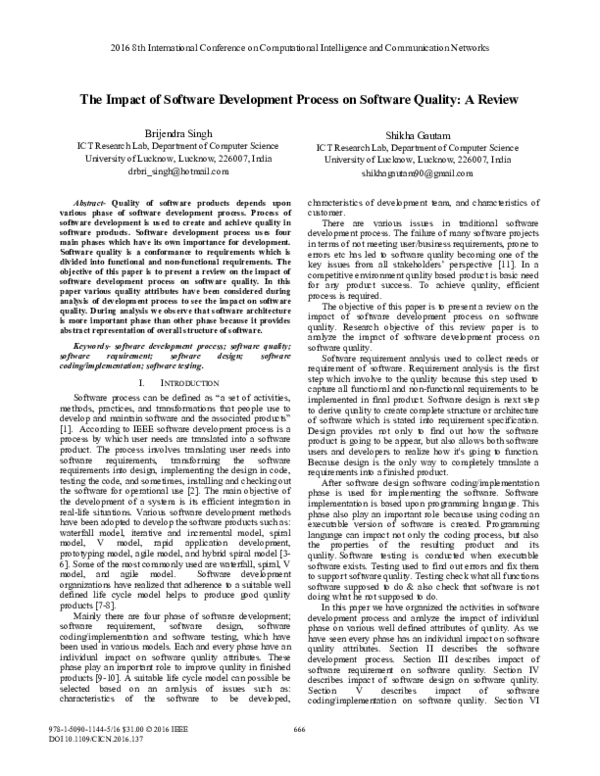 (PDF) The Impact of Software Development Process on Software Quality: A ...