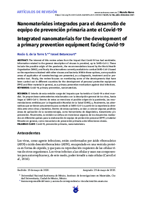 (PDF) Nanomateriales integrados para el desarrollo de equipo de ...