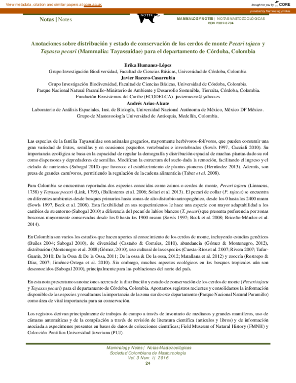 (PDF) Anotaciones sobre distribución y estado de conservación de los ...