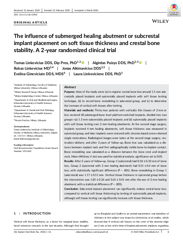 (PDF) The influence of submerged healing abutment or subcrestal implant ...
