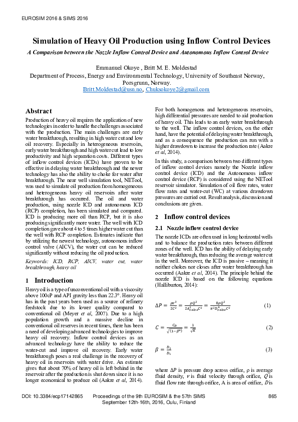 (PDF) Simulation of Heavy 0il Production using Inflow Control Devices - A Comparison between the ...