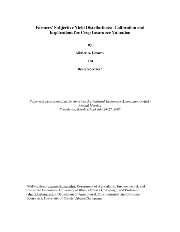 (PDF) Farmers' Subjective Yield Distributions: Calibration and ...