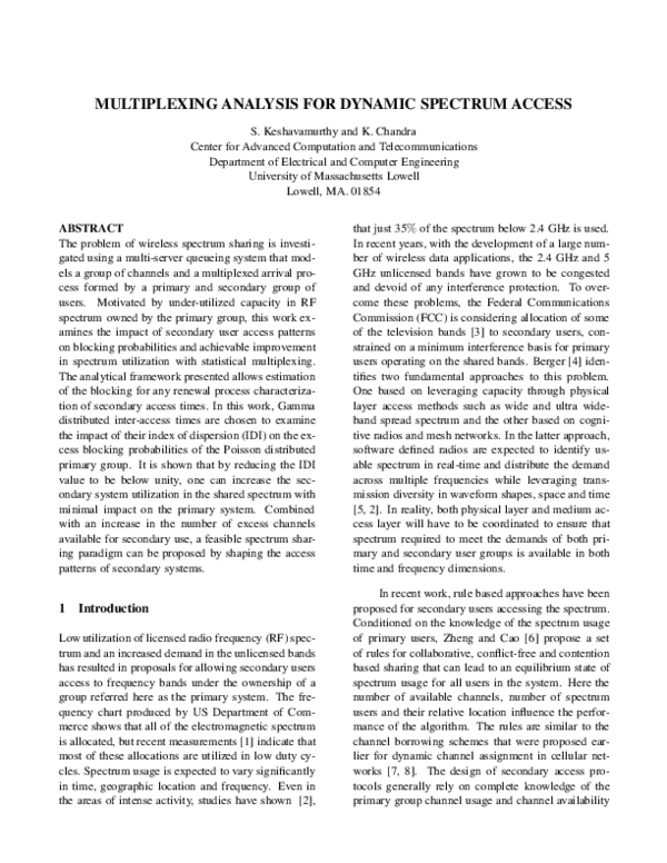 (PDF) Multiplexing Analysis for Dynamic Spectrum Access