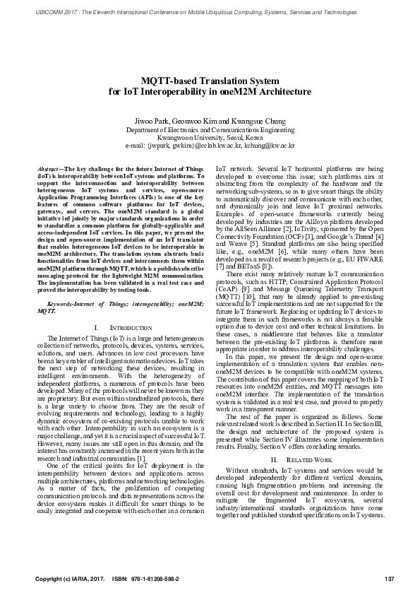 (PDF) MQTT-based Translation System for IoT Interoperability in oneM2M Architecture