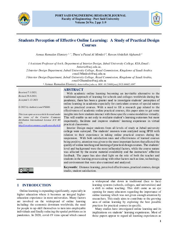 (PDF) Student Perception of Effective Online Learning: A Study of ...