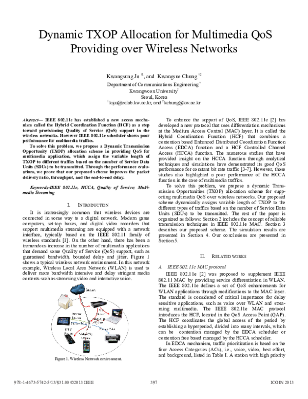 (PDF) Dynamic TXOP allocation for multimedia QoS providing over wireless networks