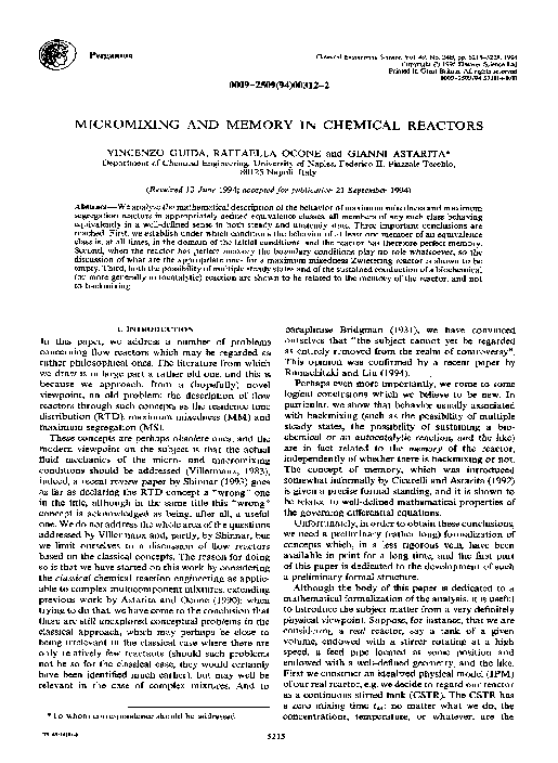 (PDF) Micromixing and memory in chemical reactors