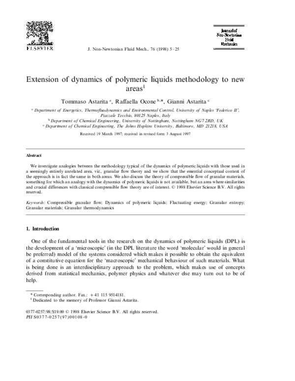 Pdf Extension Of Dynamics Of Polymeric Liquids Methodology To New Areas