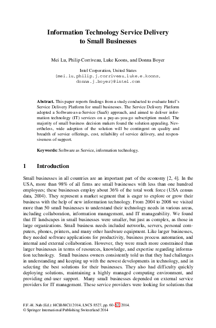 (PDF) Information Technology Service Delivery to Small Businesses