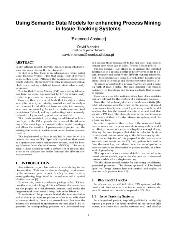 (PDF) Using Semantic Data Models for enhancing Process Mining in Issue Tracking Systems