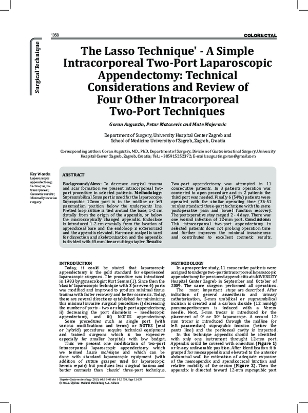 (PDF) The lasso technique' - A simple intracorporeal two-port ...