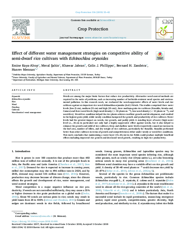 (PDF) Effect of different water management strategies on competitive ...