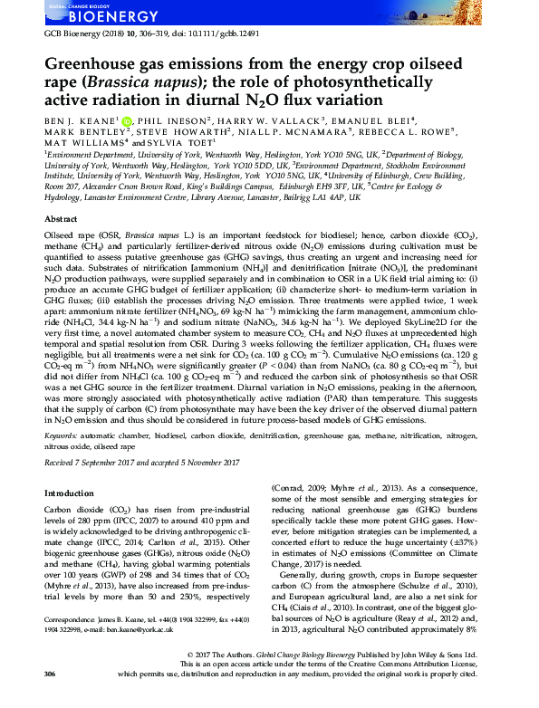 (PDF) Greenhouse gas emissions from the energy crop oilseed rape ...