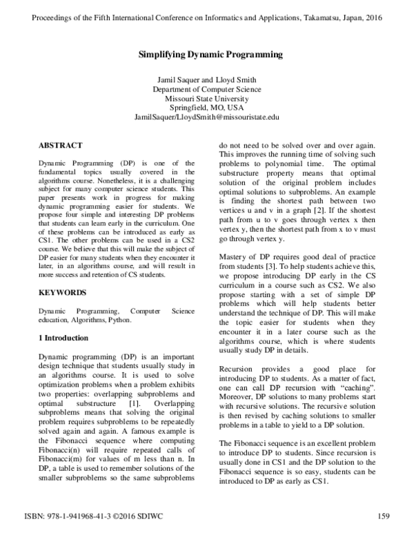(PDF) Simplifying Dynamic Programming