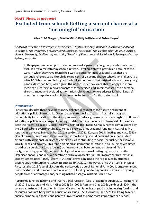 (PDF) Excluded from school: getting a second chance at a ‘meaningful ...