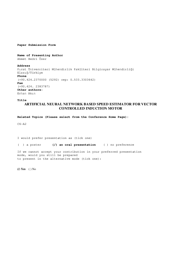 Pdf Artificial Neural Network Based Speed Estimator For Vector