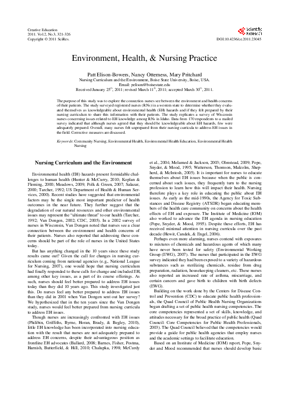(PDF) Environment, Health, & Nursing Practice