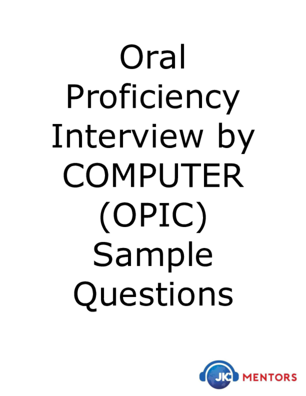 (PDF) Oral Proficiency Interview by COMPUTER (OPIC) Sample Questions