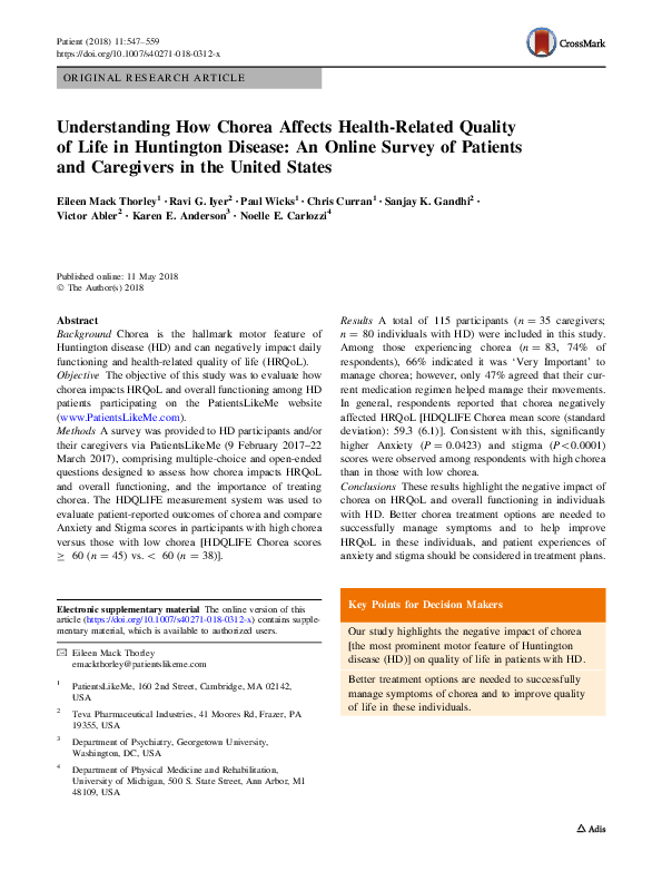 (PDF) Understanding How Chorea Affects Health-Related Quality of Life ...