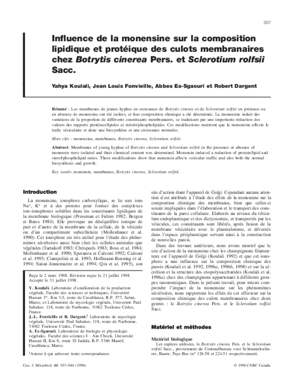 (PDF) Influence de la monensine sur la composition lipidique et ...