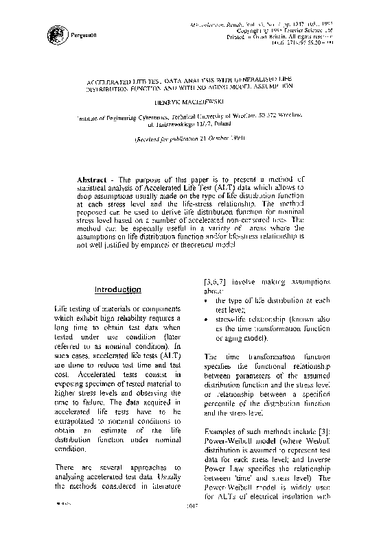 Pdf Accelerated Life Test Data Analysis With Generalised Life Distribution Function And With