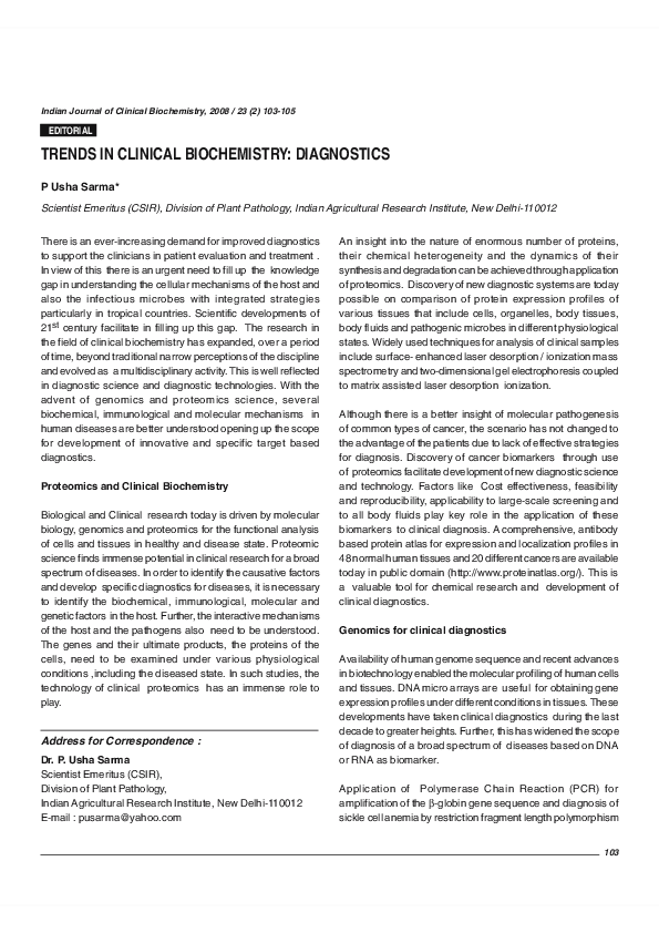(PDF) Trends in clinical biochemistry: Diagnostics