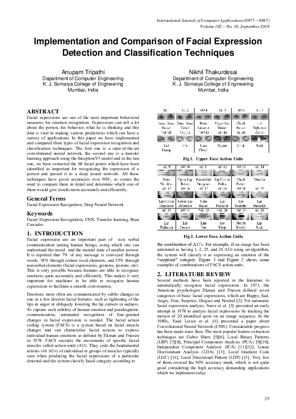 Pdf Implementation And Comparison Of Facial Expression Detection And Classification Techniques
