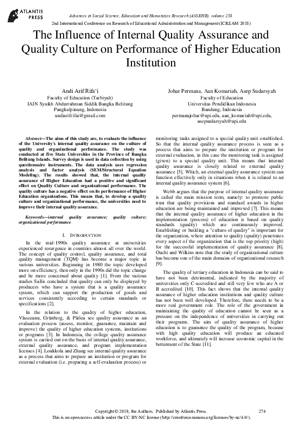 (PDF) The Influence of Internal Quality Assurance and Quality Culture ...