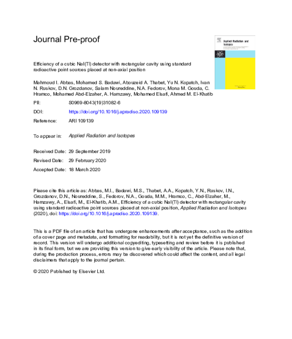 (PDF) Efficiency of a cubic NaI(Tl) detector with rectangular cavity using standard radioactive ...