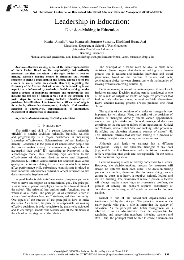 (PDF) Leadership in Education: Decision-Making in Education