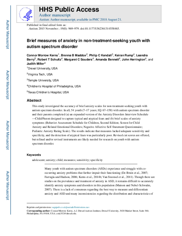 (PDF) Brief measures of anxiety in non-treatment-seeking youth with ...