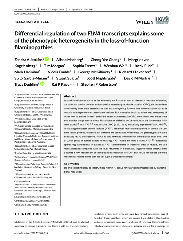 (PDF) Differential regulation of two FLNA transcripts explains some of ...