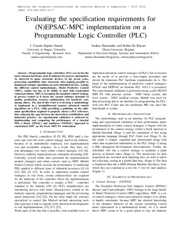 Pdf Evaluating The Specification Requirements For Nepsac Mpc Implementation On A