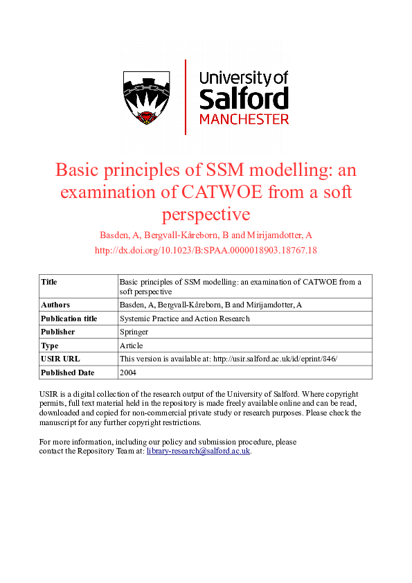 (PDF) Basic Principles of SSM Modeling: An Examination of CATWOE from a ...