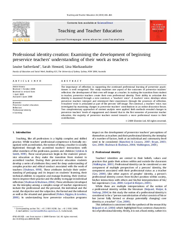 (PDF) Professional identity creation: Examining the development of ...