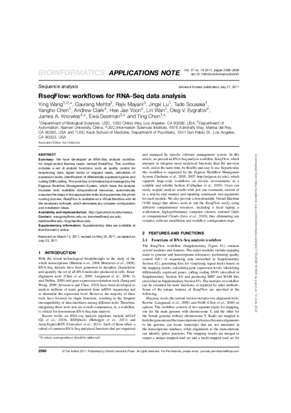 Pdf Rseqflow Workflows For Rna Seq Data Analysis Ting Chen